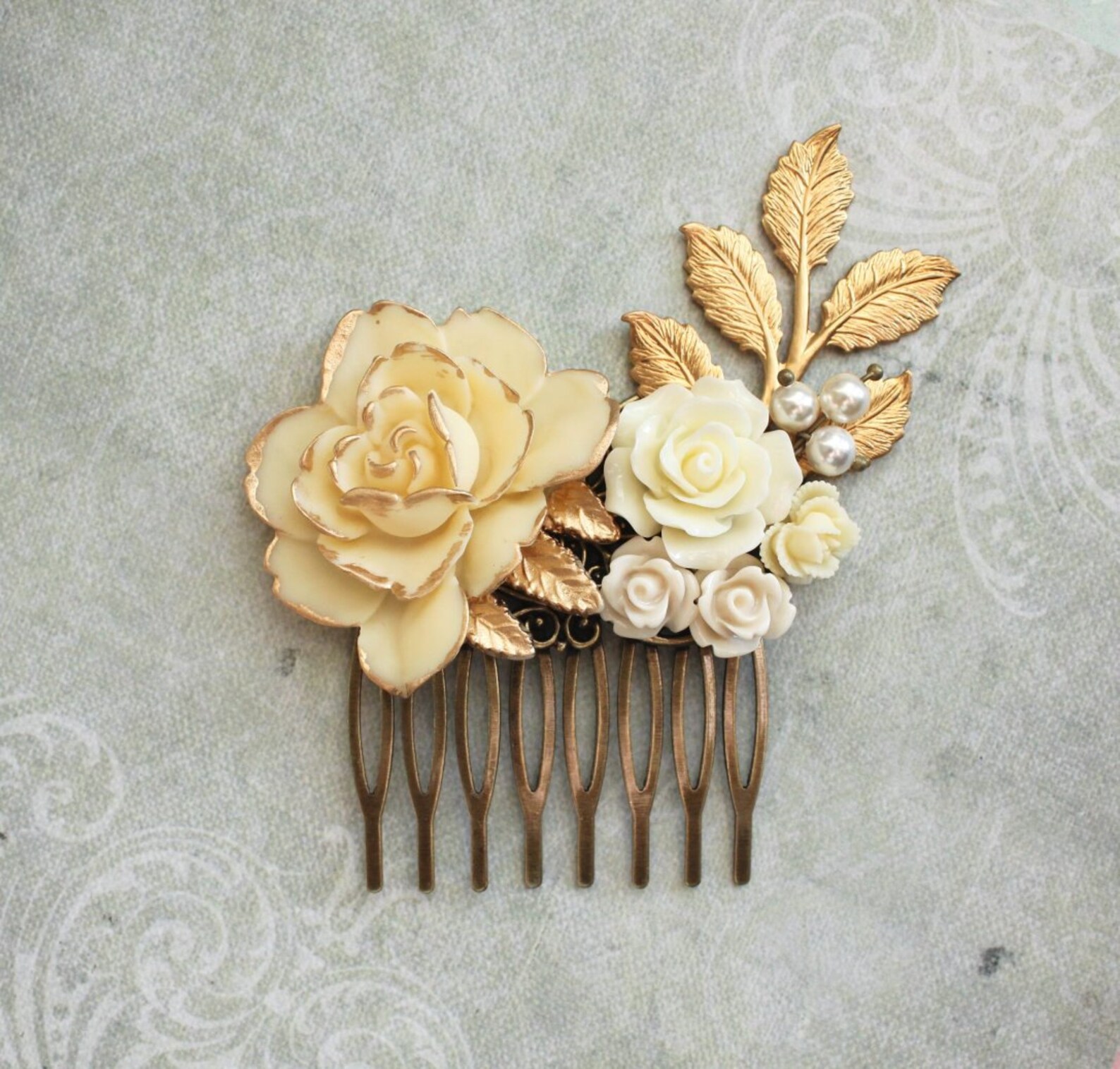 Bridal Hair Comb Ivory Cream Rose Comb Vintage Style Country | Etsy