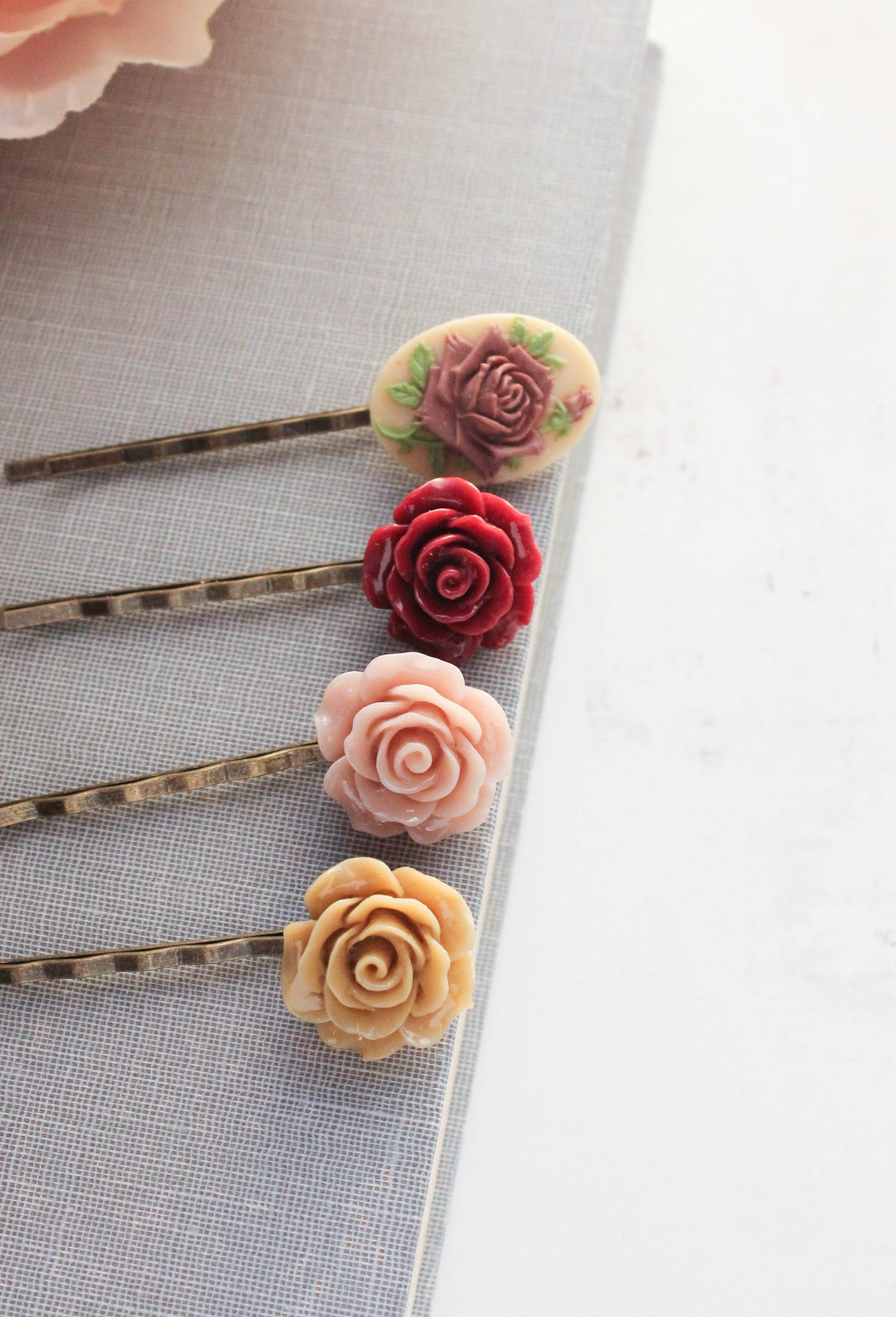 Flower Bobby Pins Deep Red Rose Flowers for Hair Floral | Etsy