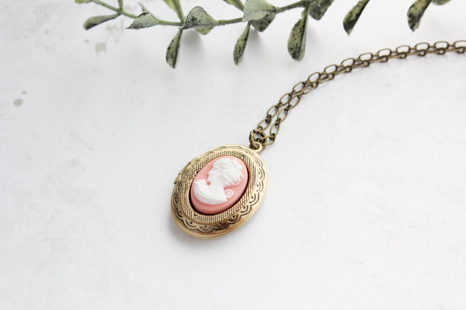 Pink Locket Necklace Photo Locket Cameo Necklace Vintage | Etsy