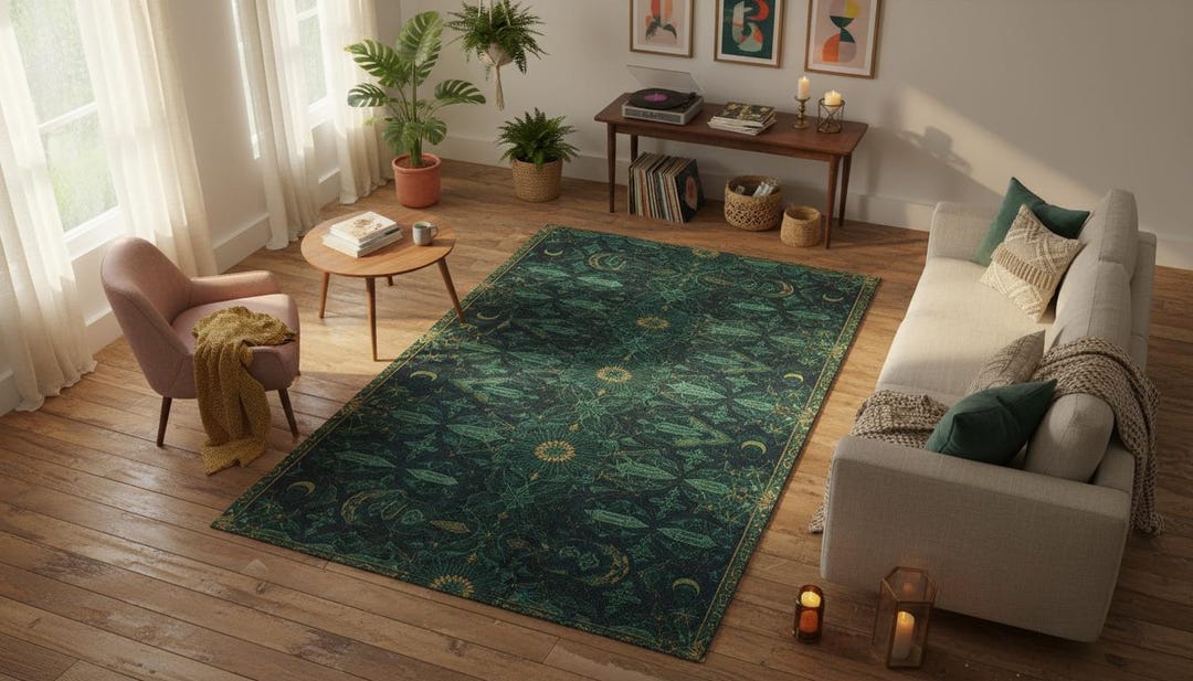 Emerald Green Boho Rug – Mystical Vintage Witchy Carpet - Etsy