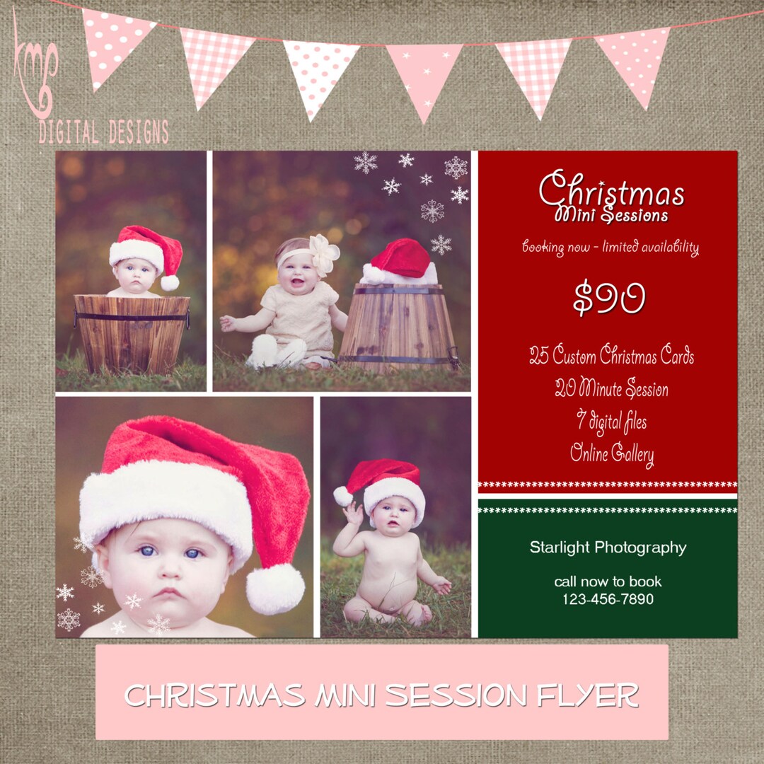 Christmas Mini Session Flyer Snowflakes Red Green Simple Mini Blog ...
