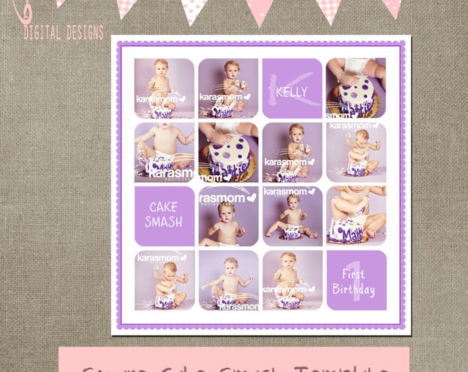 Cake Smash Purple Template Cake Smash Storyboard Template 20x20 Collage ...