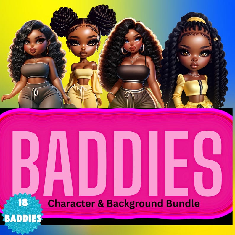Baddies Clipart Bundle | Black Girl PNG Characters & Backgrounds - Etsy