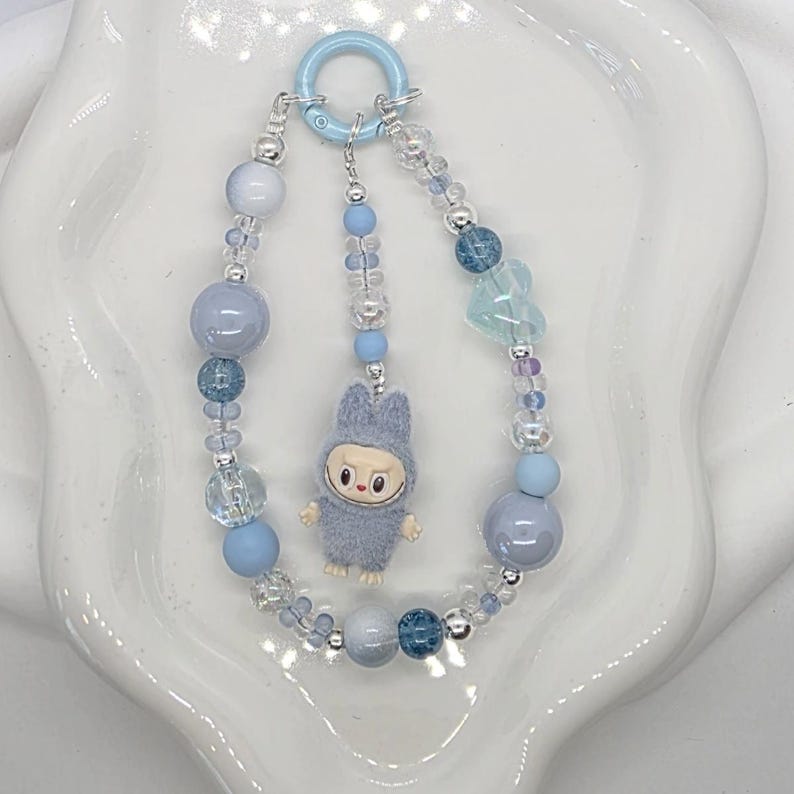 Labu Furry Bean Keychain: Handmade Beaded Phone Charm - Etsy