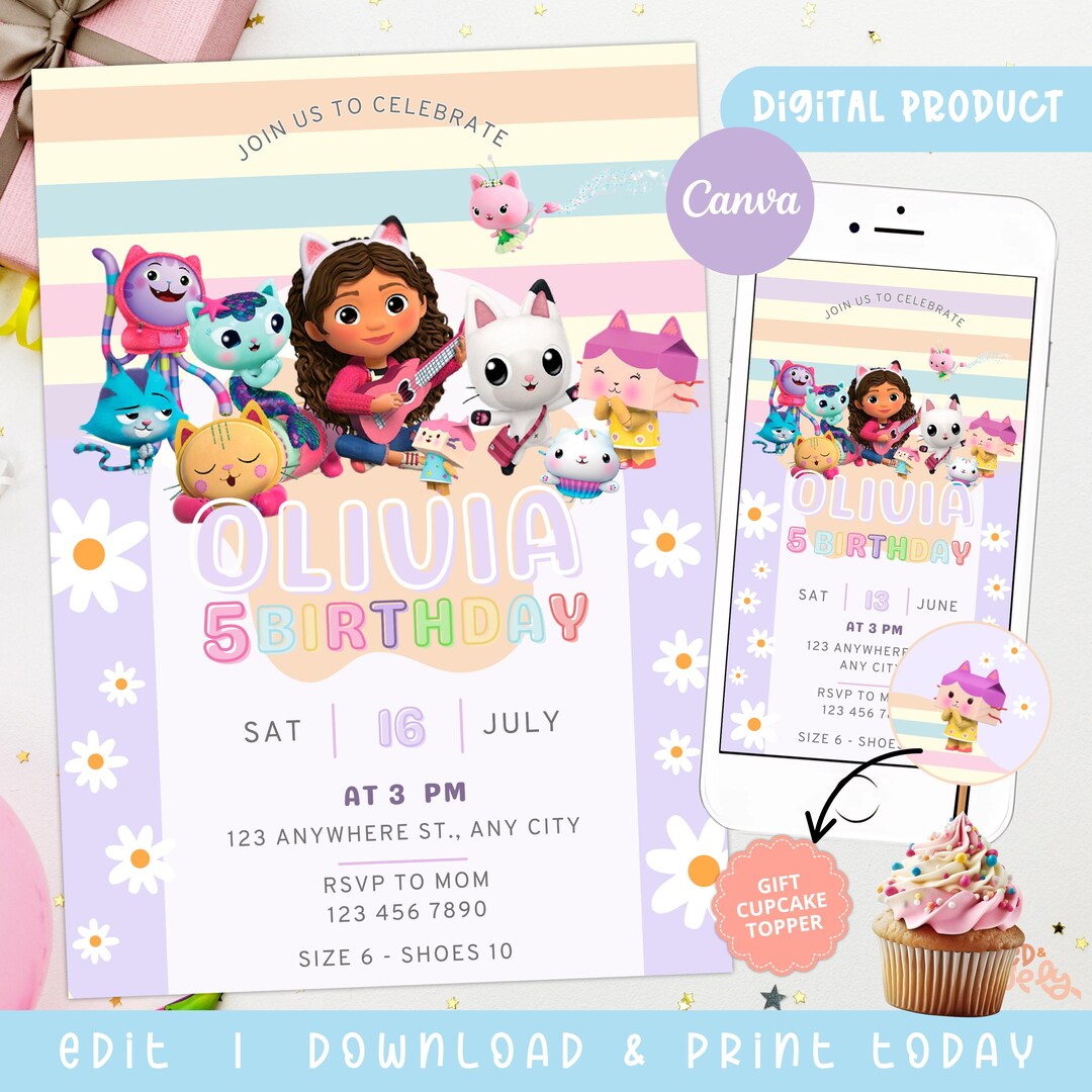 Editable Gabby's Dollhouse Birthday Invitation Template, Kids' Birthday ...