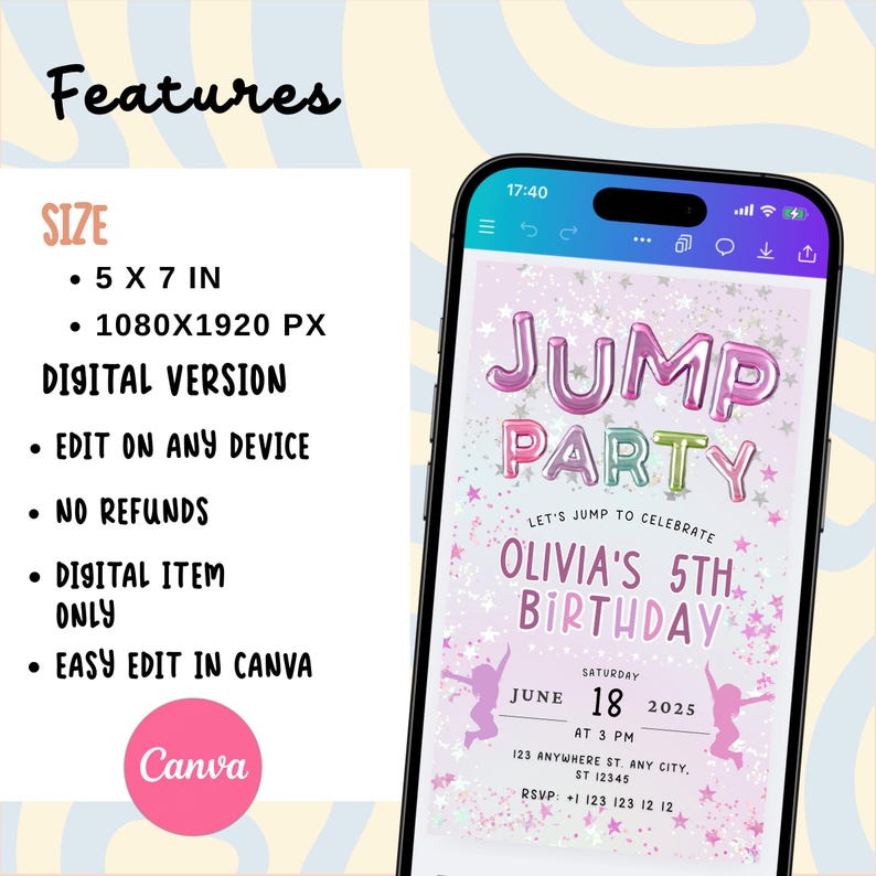 Jump Party Birthday Invitation, Trampoline Birthday Invitation ...