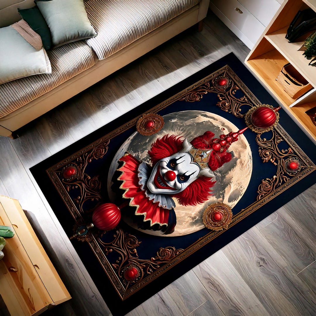 Evil Clown Circus Rug: Gothic Halloween Decor, Vintage Baroque Frame - Etsy