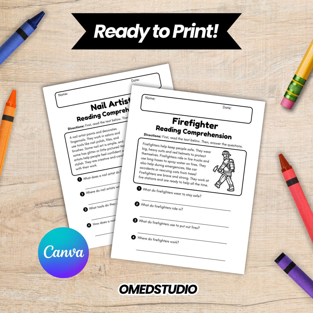 Editable Reading Comprehension Worksheets: Career-themed Literacy ...