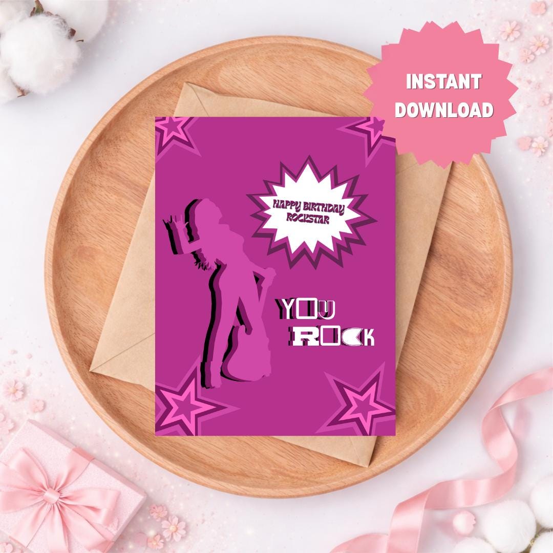 You Rock Birthday Card for Girl: Printable Rockstar Gift (PDF Download ...
