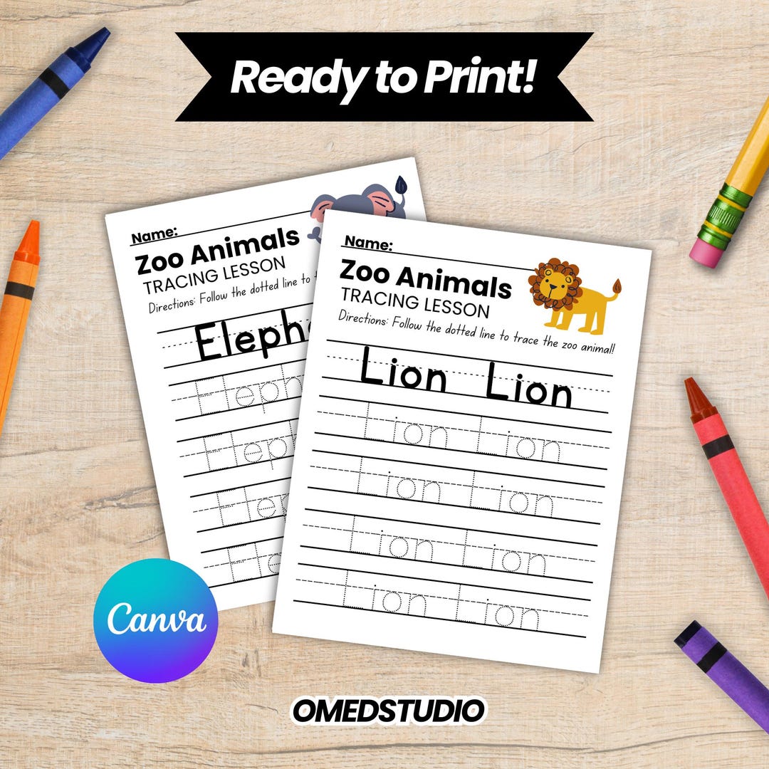 Editable Writing Worksheets: Zoo Animals, Handwriting Practice (canva ...