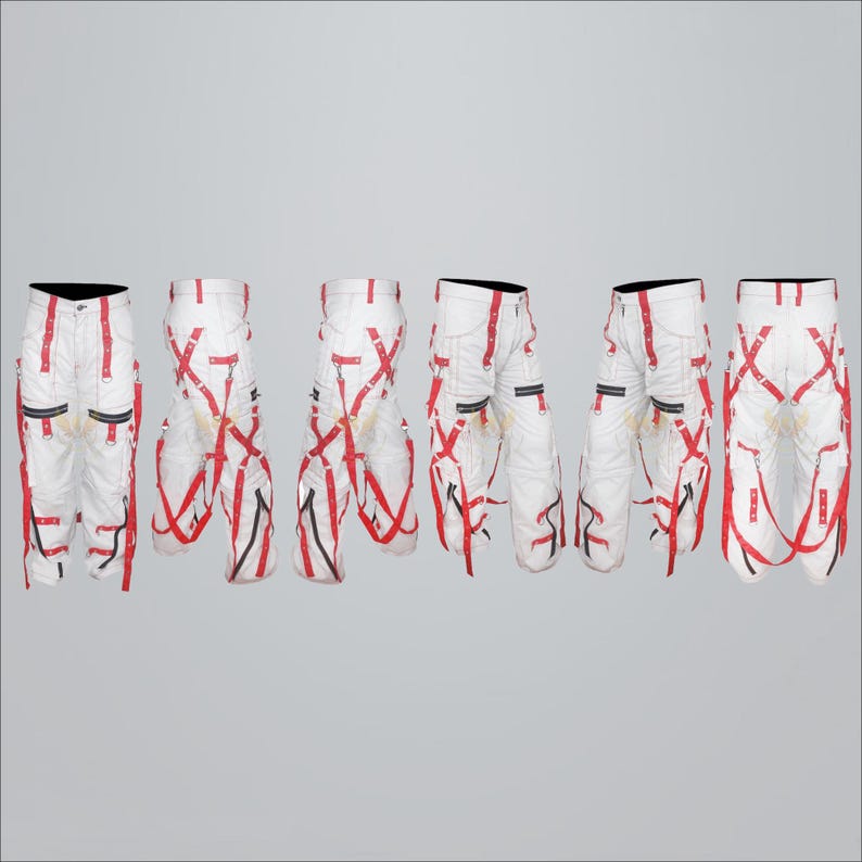Gothic Tech Wear Pants: Red & White Cyberpunk Rave Cargo Trousers - Etsy