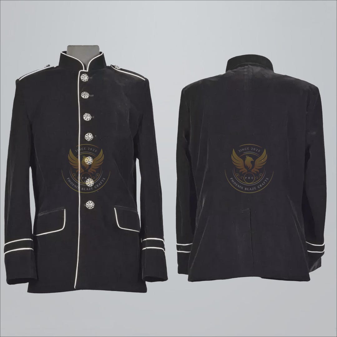 Men's Velvet Military Jacket: Gothic Steampunk Coat With Silver Buttons ...