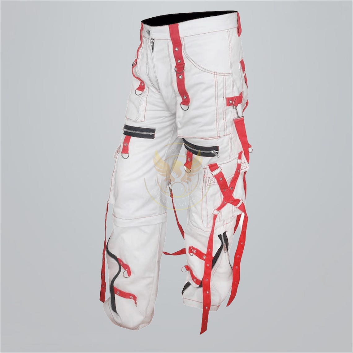 Gothic Tech Wear Pants: Red & White Cyberpunk Rave Cargo Trousers - Etsy