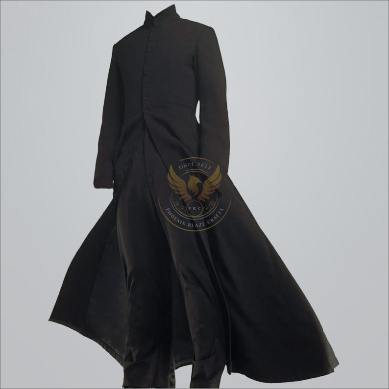 Neo Matrix Coat Black Gothic Cosplay Ankle Length Cotton Matrix Trench ...