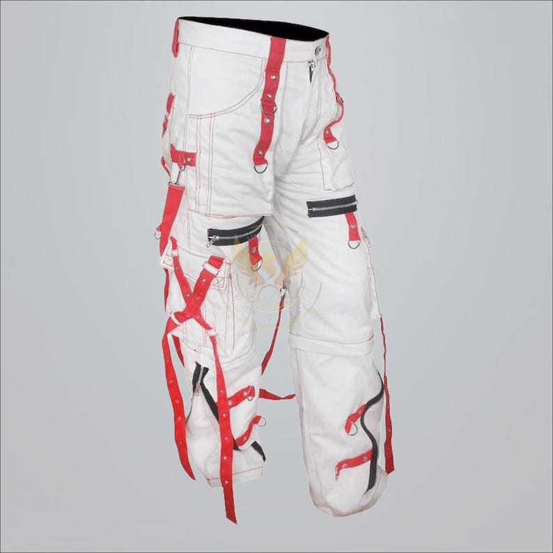 Gothic Tech Wear Pants: Red & White Cyberpunk Rave Cargo Trousers - Etsy
