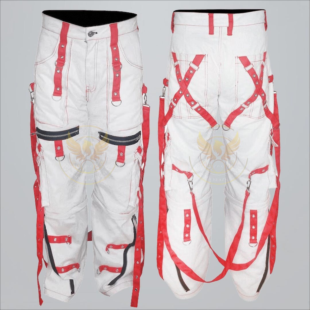 Gothic Tech Wear Pants: Red & White Cyberpunk Rave Cargo Trousers - Etsy
