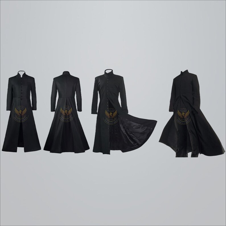 Neo Matrix Coat Black Gothic Cosplay Ankle Length Cotton Matrix Trench ...