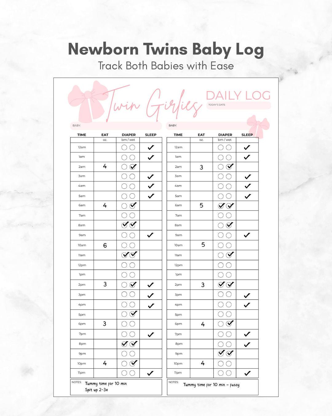 Twin Baby Daily Log | Printable Baby Log for Twins | Twin Baby Tracker ...