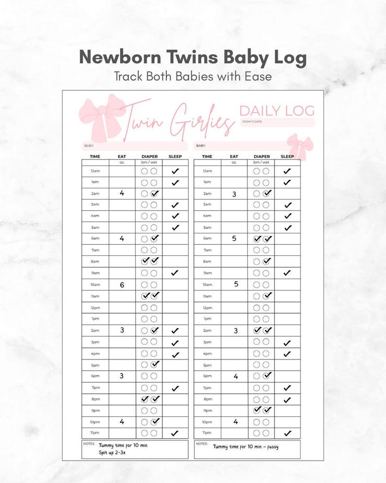 Twin Baby Daily Log | Printable Baby Log for Twins | Twin Baby Tracker | Twin Newborn Schedule ...
