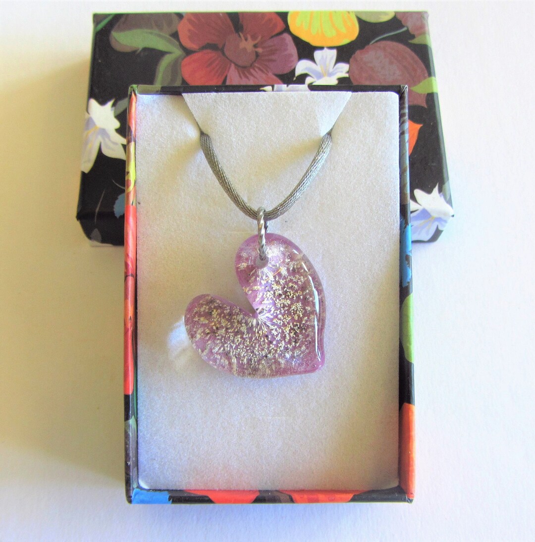 Heart Necklace Purple Passion, Durable Pyrex Glass on Satin Adjustable ...