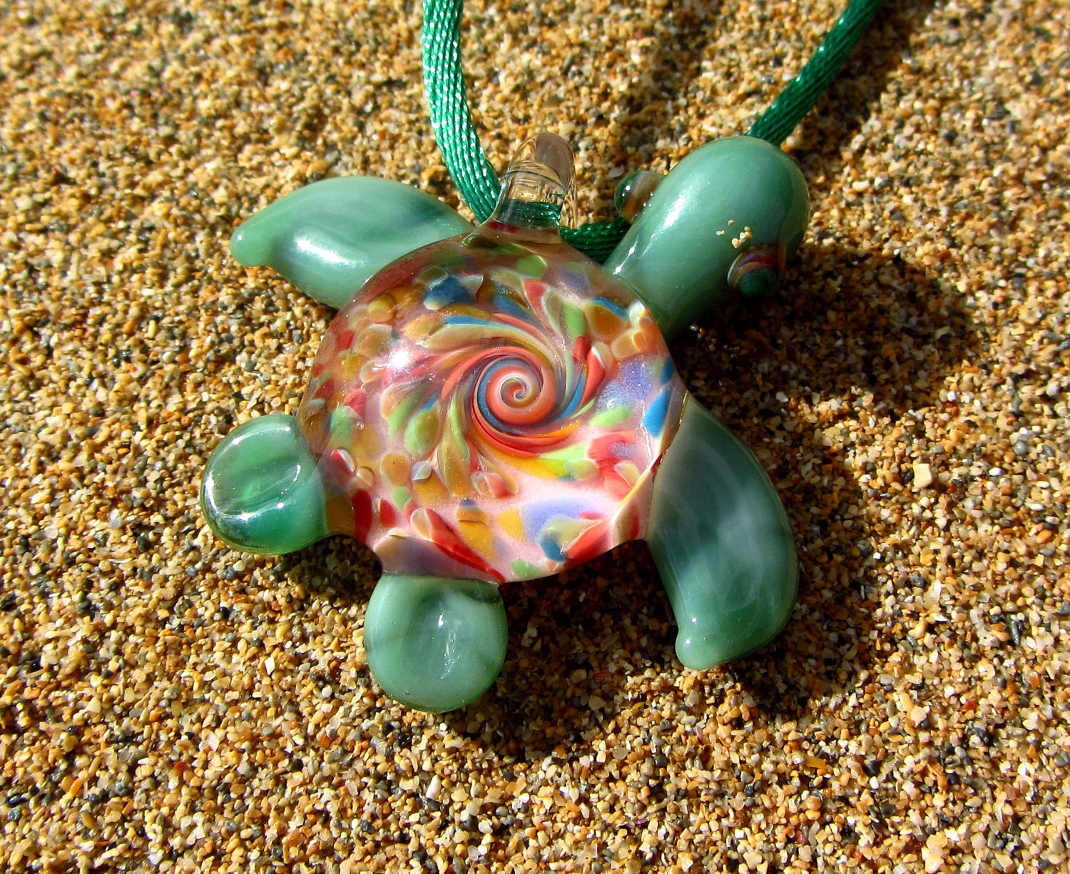 Pink Glass Turtle Necklace, Rainbow Swirl and Spiral with Adjustable ...