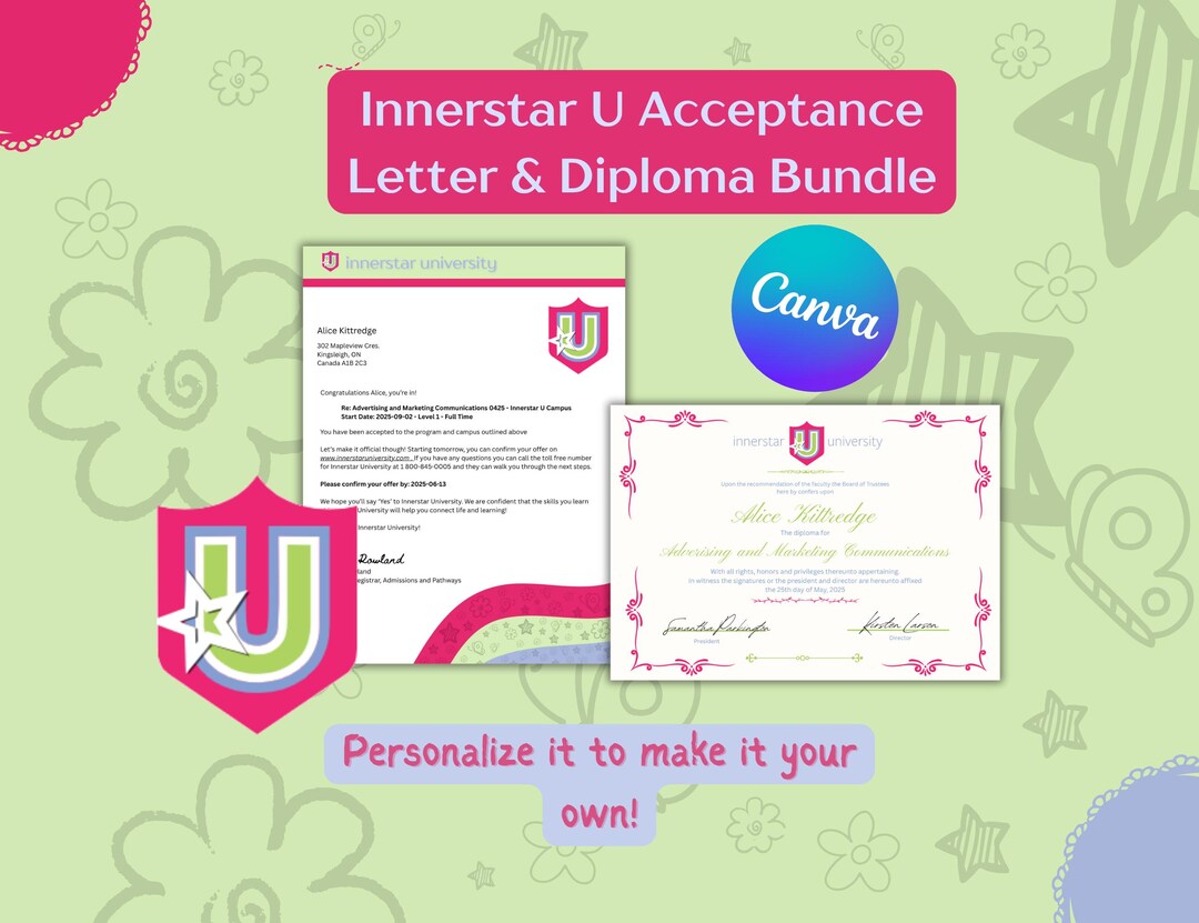 Innerstar University Acceptance Letter & Diploma Bundle, American Girl ...