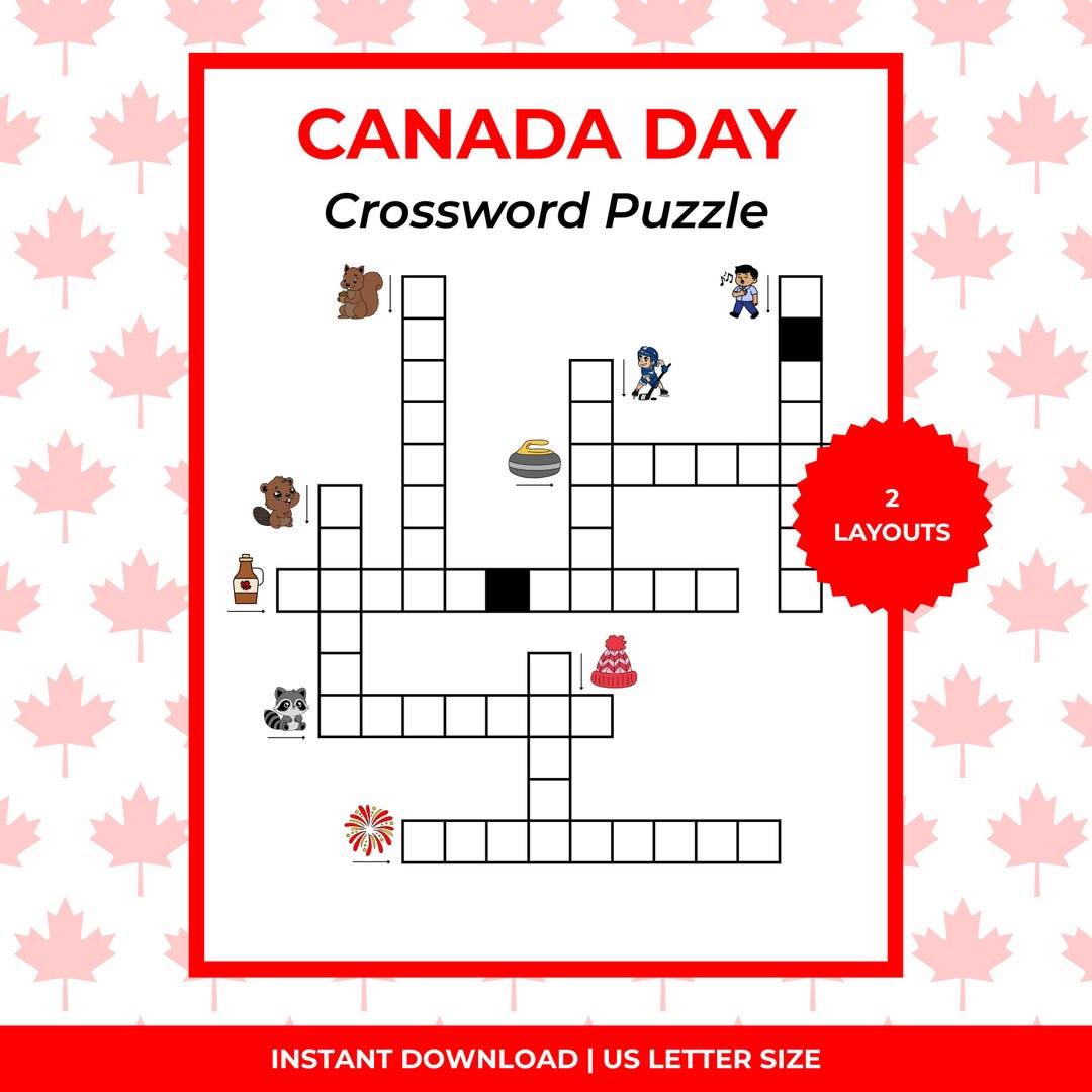 Canada Day Crossword Puzzle, Printable Activity for Kids & Adults, July ...