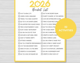 2026 Printable Bucket List - Etsy