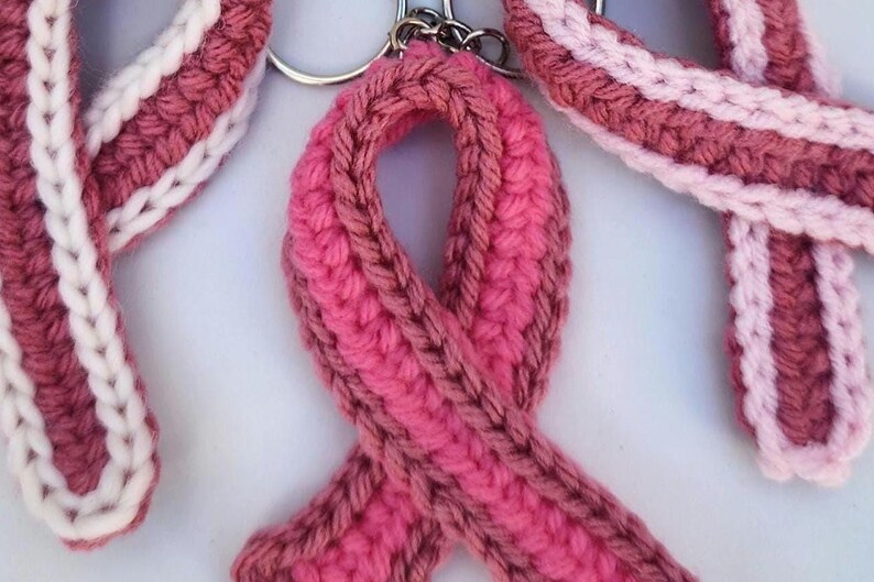 Breast Cancer Awareness Crochet Ribbon Keychain - Etsy
