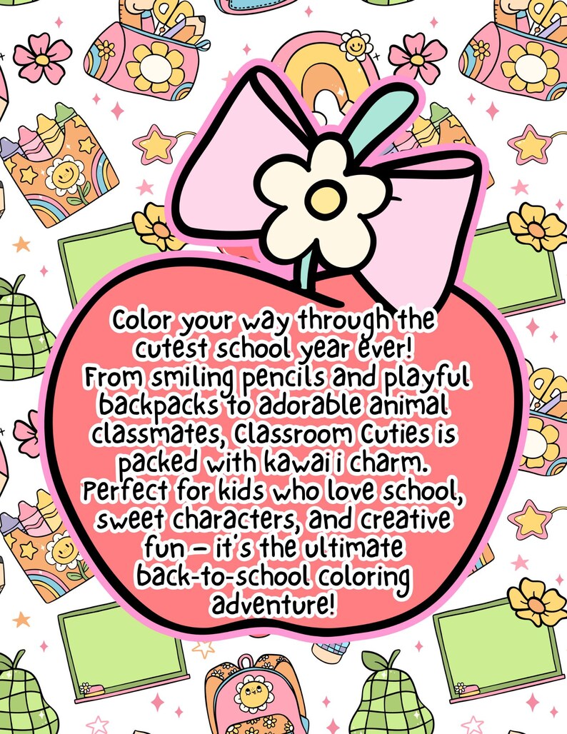 Kawaii School Coloring Pages: Classroom Cuties Mini Bundle (instant ...