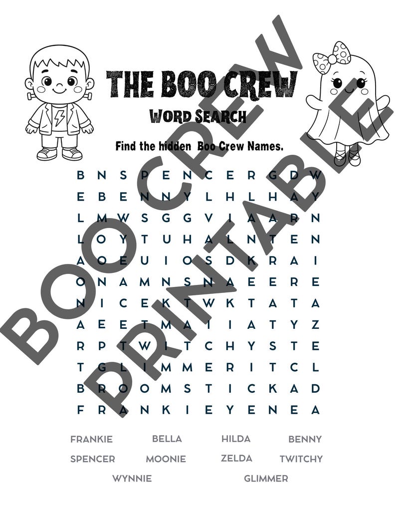 Boo Crew Halloween Word Search | Printable Kids Activity Page | Cute ...