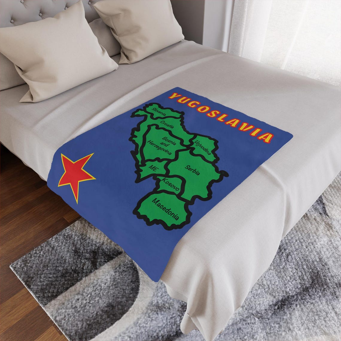 Yugoslavia Map Blanket With Retro Design | Soft Nostalgic Throw Blanket ...