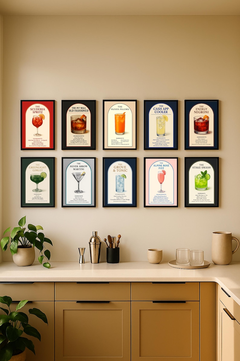 F1 Cocktail Poster Set | Formula 1 Wall Art | Team-inspired Digital ...