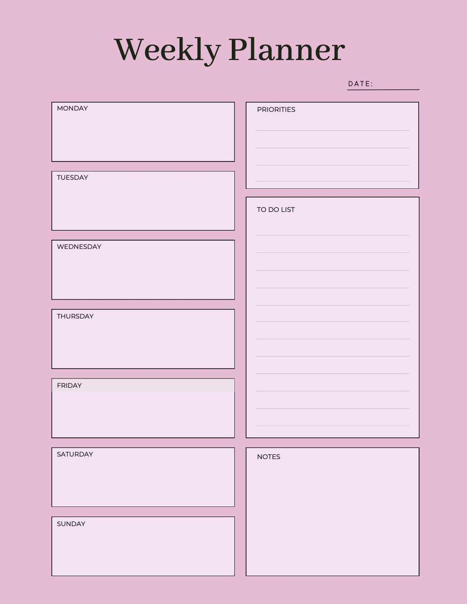 Weekly Planner Printable - Cute Pastel Pink PDF, Instant Download ...
