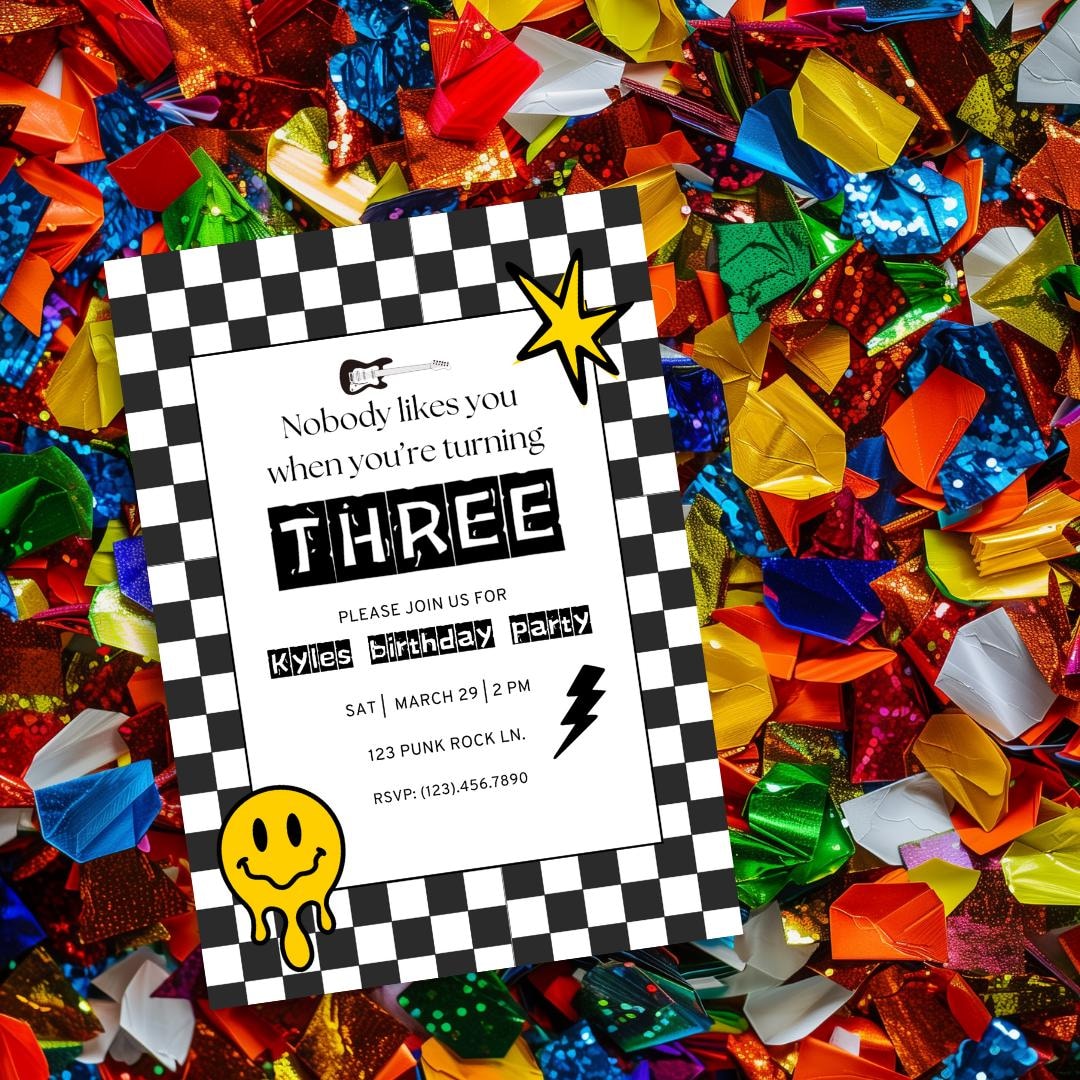 Punk Rock 3rd Birthday Invitation Boy, Blink 182 Inspired Party Invite ...