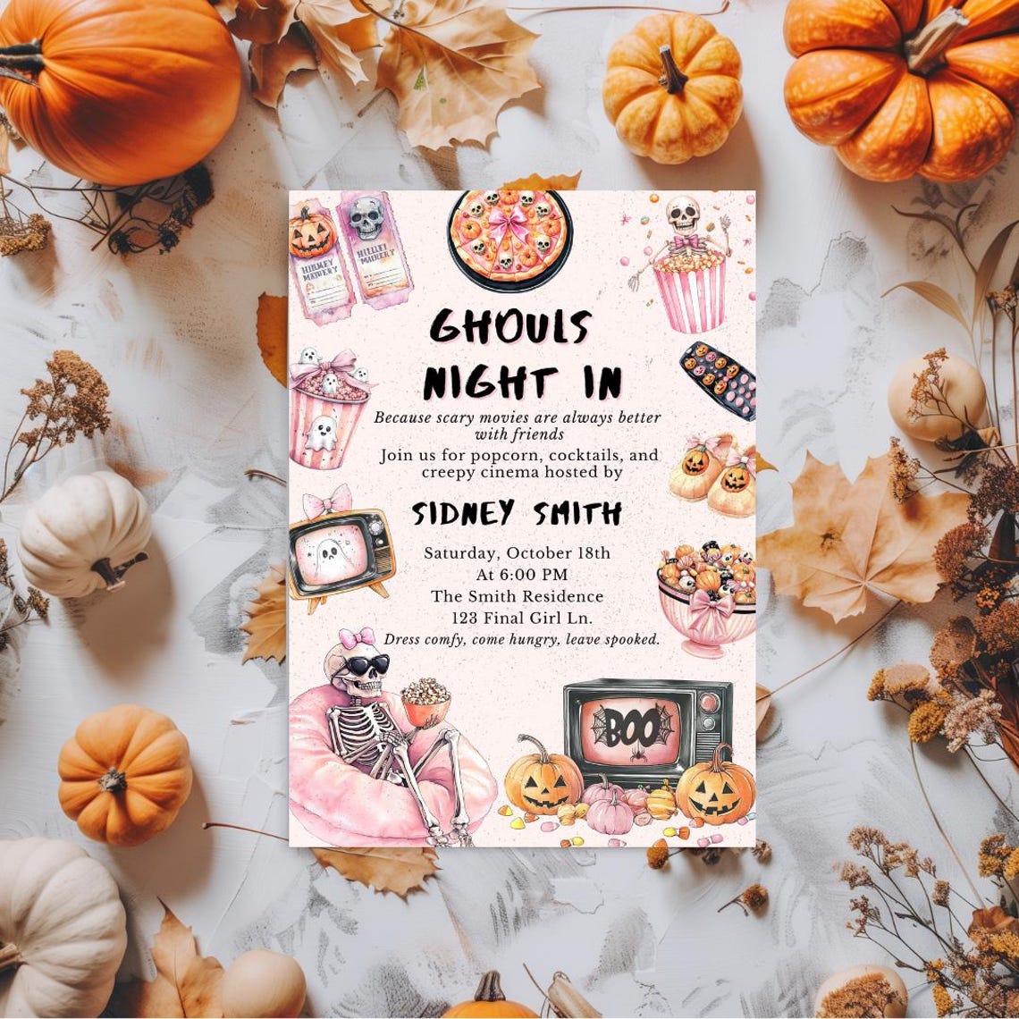 Halloween Movie Night Invitation, Ghouls Night in Girls Night Invite ...