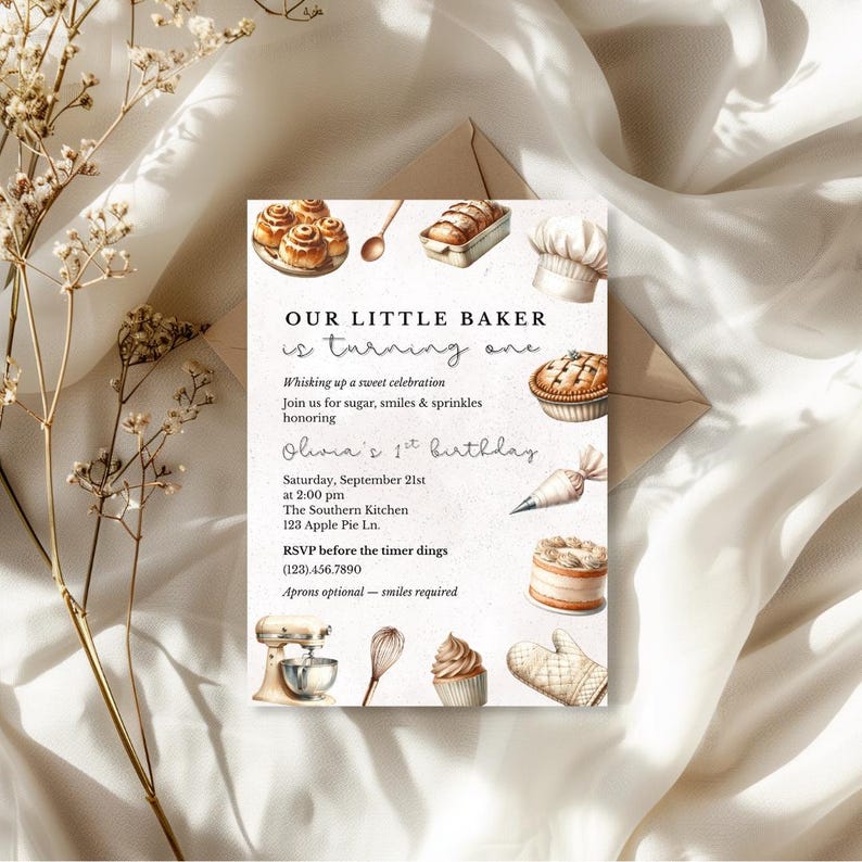 Baking First Birthday Invitation, Little Baker 1st Birthday Invite ...