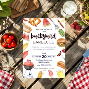 Backyard BBQ Invitation, Summer Grill Party Template, Picnic Cookout ...