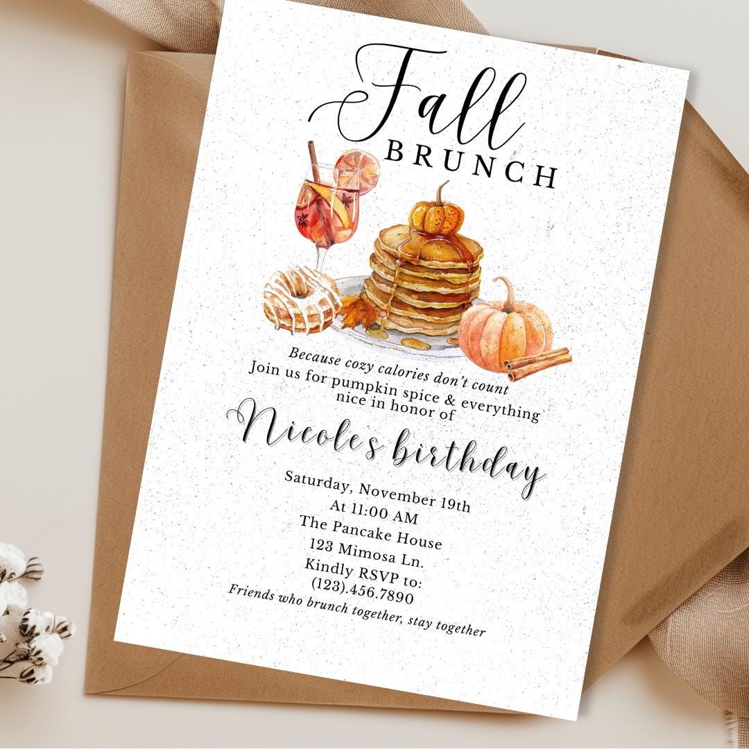 Fall Brunch Invitation Editable, Autumn Birthday Brunch Invite, Pumpkin ...