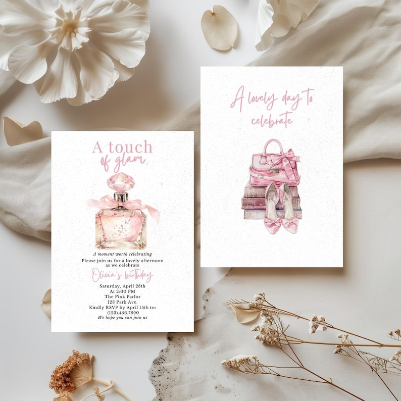 Glam Birthday Invitation Editable, Pink Glam Party Invite, Chic ...