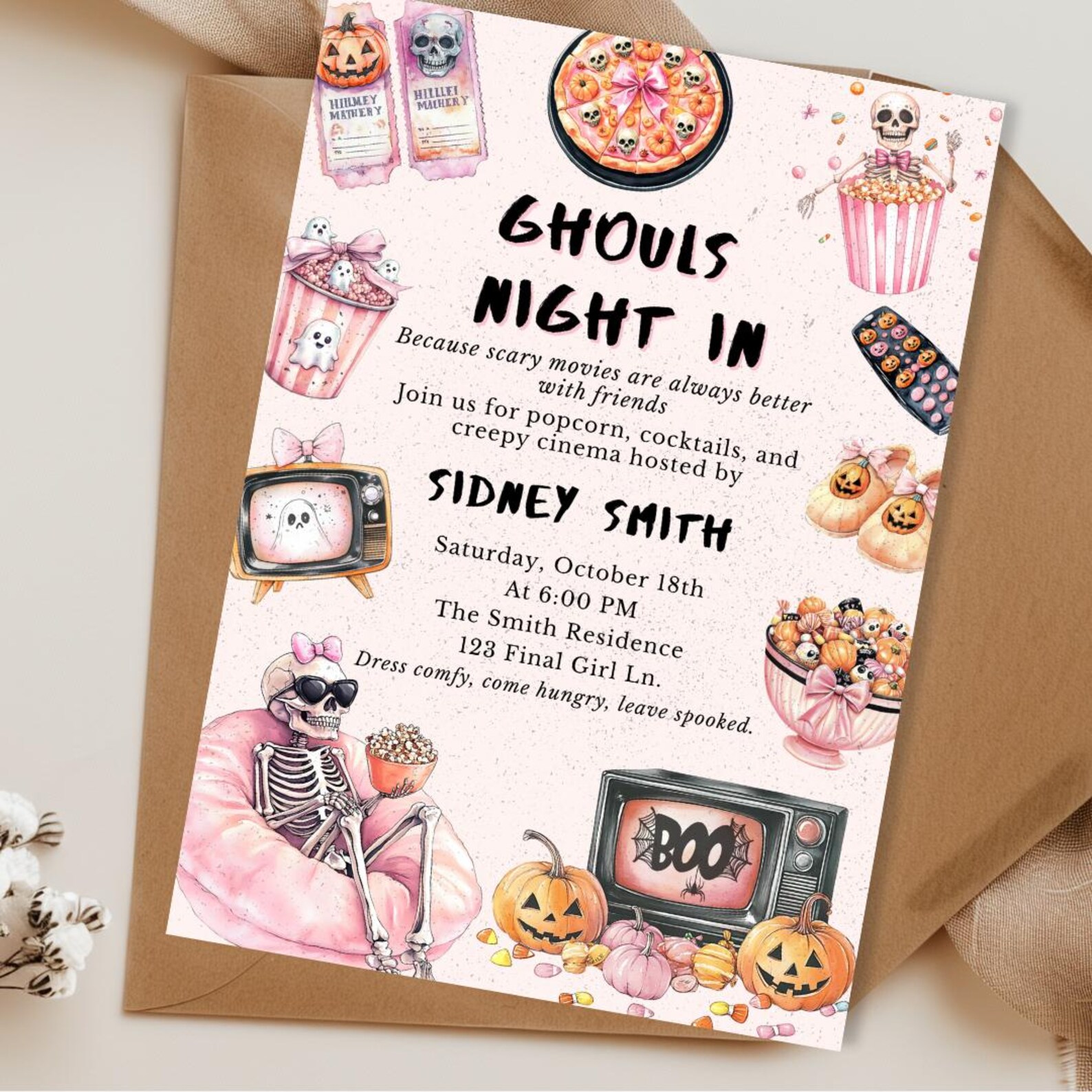 Halloween Movie Night Invitation, Ghouls Night in Girls Night Invite ...