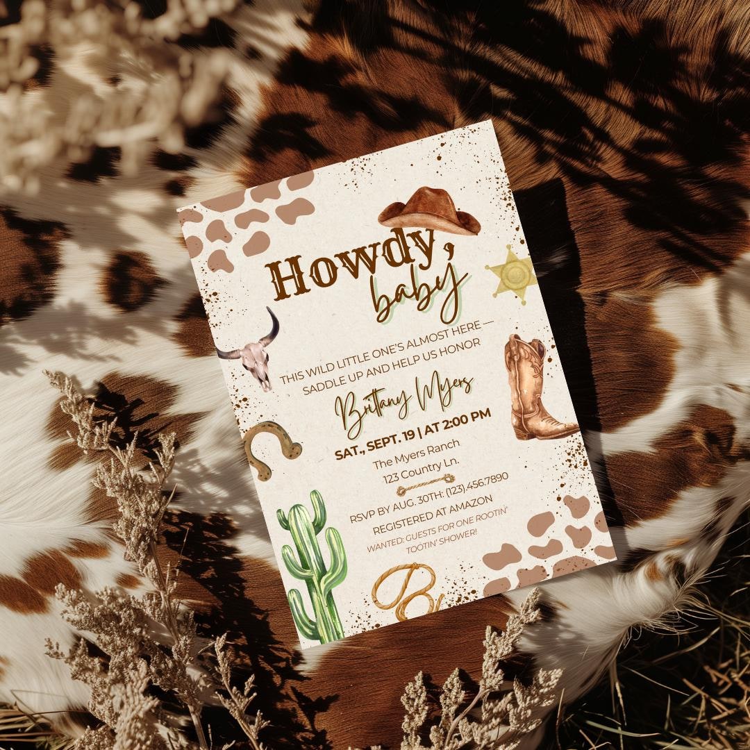 Howdy Baby Shower Invitation Gender Neutral, Western Cowboy Baby Shower ...