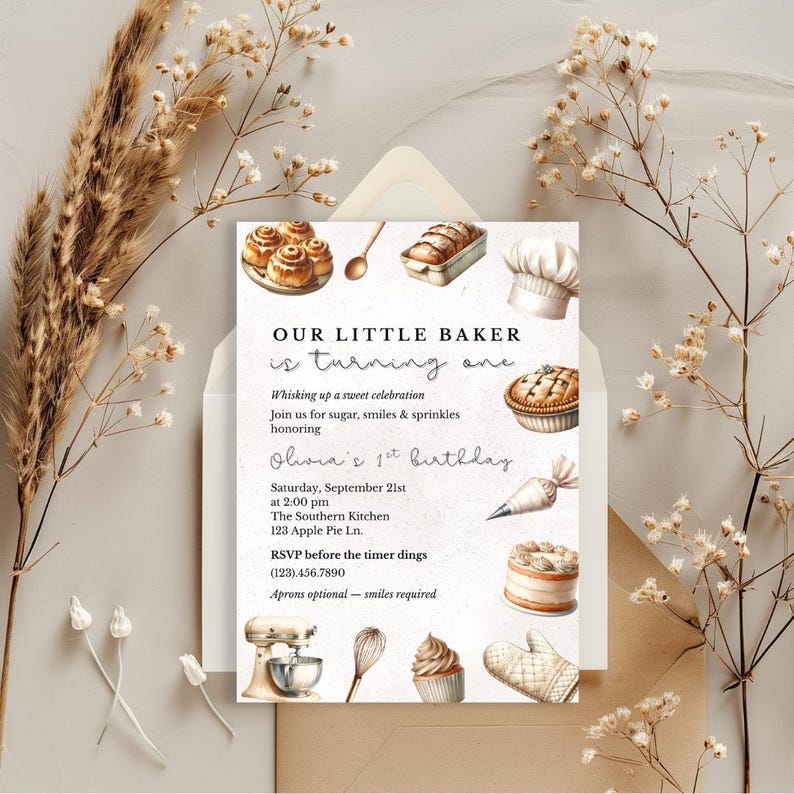 Baking First Birthday Invitation, Little Baker 1st Birthday Invite ...