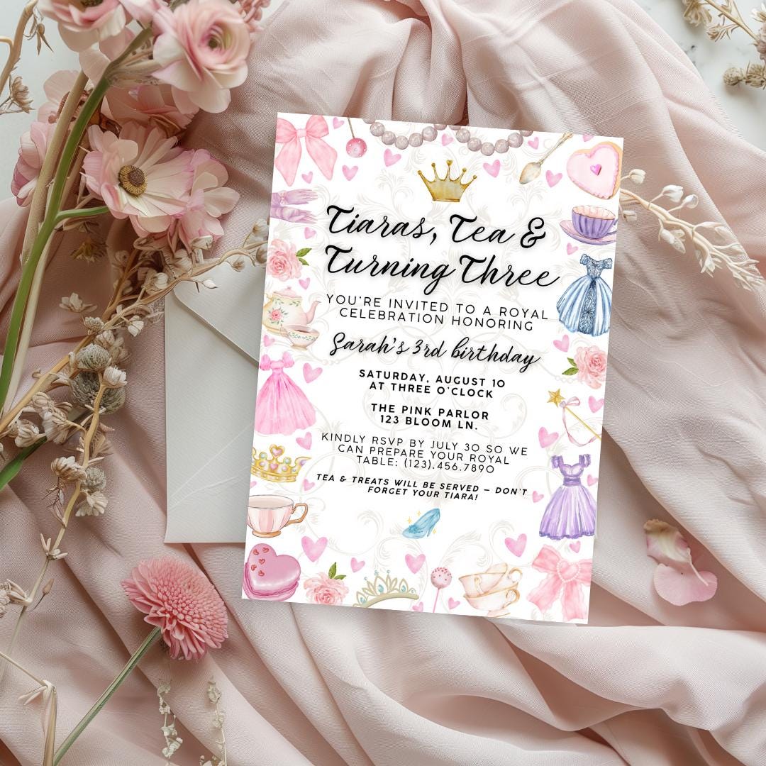 Princess Tea Party Birthday Invitation, Editable Girls Dress up Tea ...