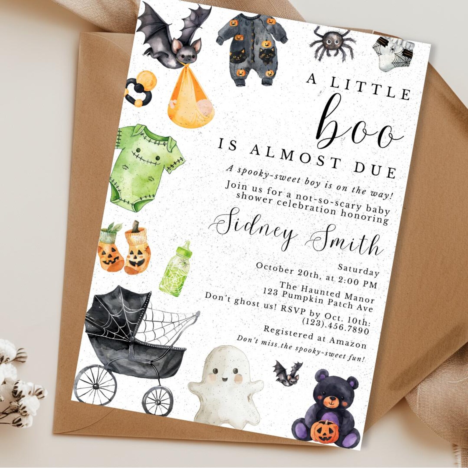 A Little Boo Baby Shower Invite Boy + Cards, Halloween Baby Shower ...