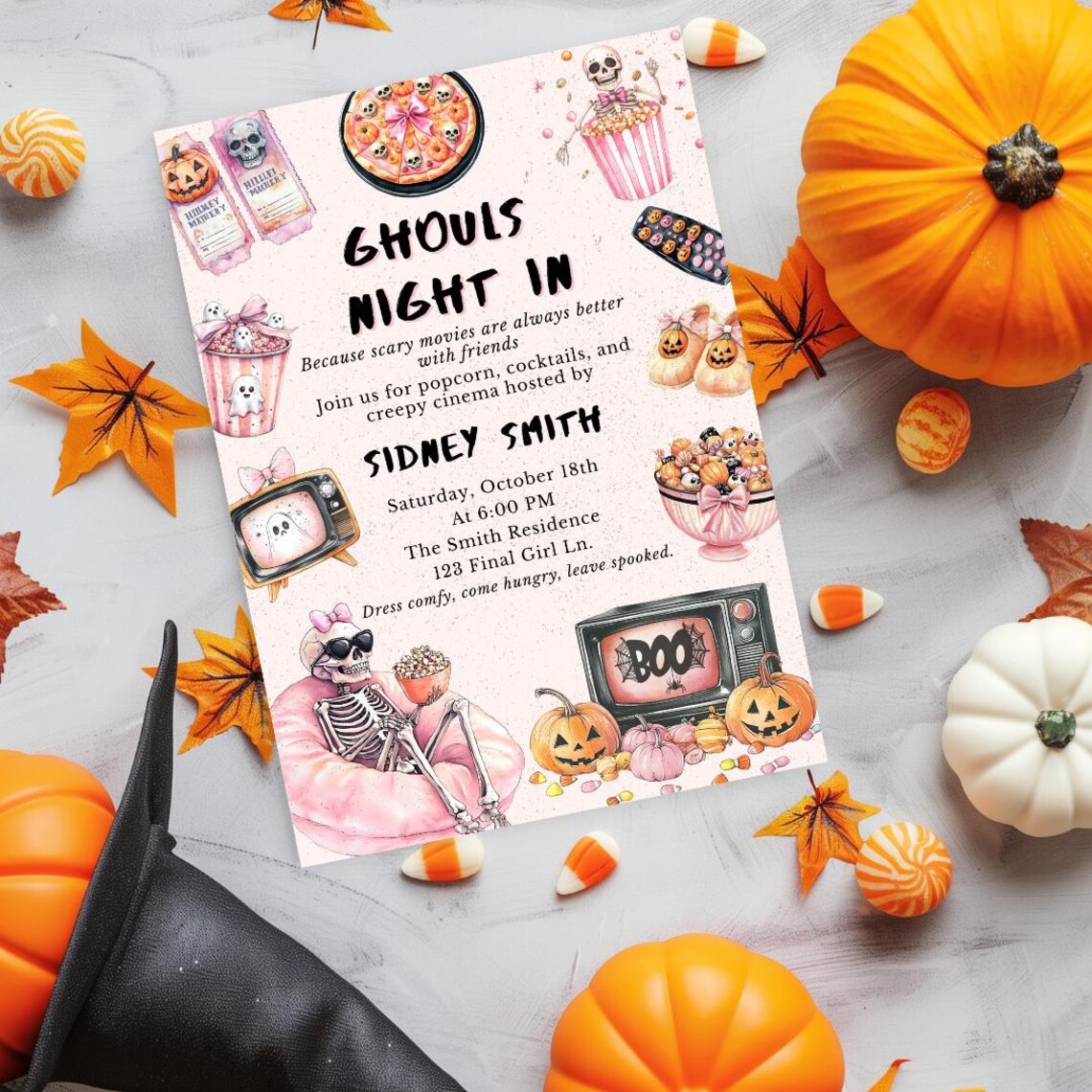 Halloween Movie Night Invitation, Ghouls Night in Girls Night Invite ...
