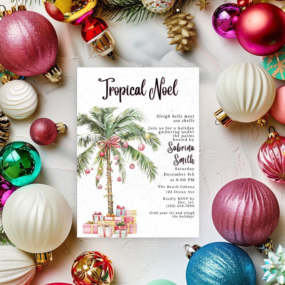 Tropical Christmas Invitation, Hawaiian Holiday Party Invite, Mele ...