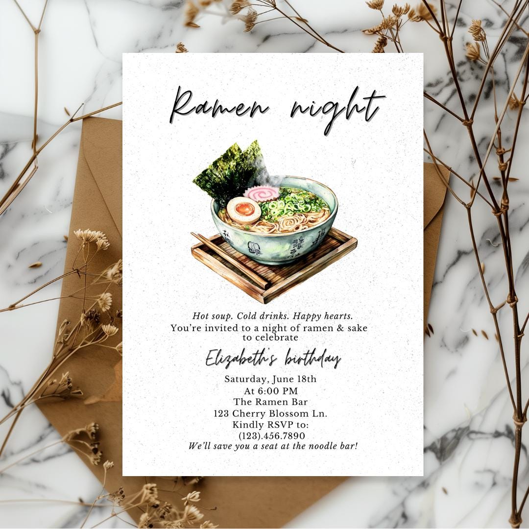 Ramen Night Invitation, Editable Canva Template, Japanese Food Birthday ...
