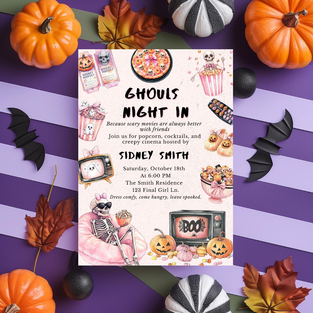 Halloween Movie Night Invitation, Ghouls Night in Girls Night Invite ...