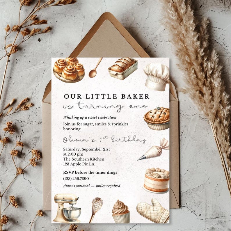 Baking First Birthday Invitation, Little Baker 1st Birthday Invite ...